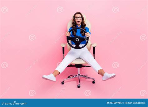 Full Body Length Cadre Of Excited Nervous Woman Panic Business Lady Sit