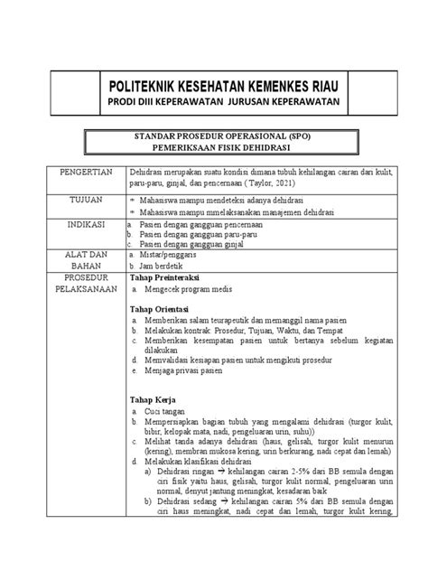 Sop Pemeriksaan Fisik Dehidrasi Pdf