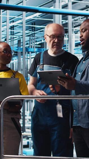 Vertical Smart Factory Team Leader And Colleagues Implement Automated