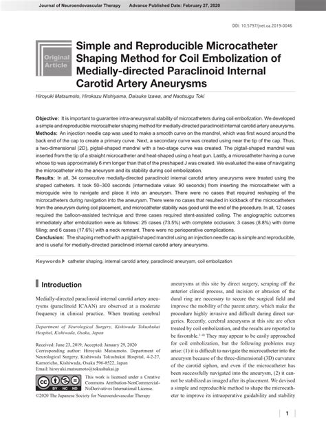pdf simple and reproducible microcatheter shaping method for coil