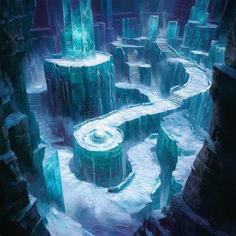 Ice Palace With A Frozen Labyrinth Paths Leading To Hidden Treasures Premium Ai Generated Image