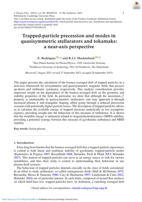 Pdf Trapped Particle Precession And Modes In Quasisymmetric Stellarators And Tokamaks A Near