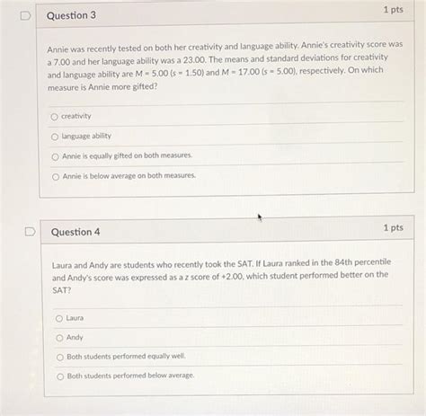 Solved Question 1 1 Pts A Standardized Score Of 000