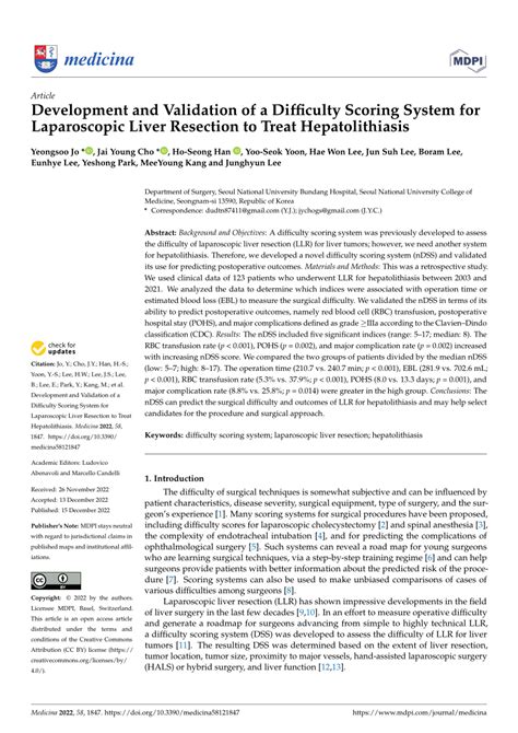 Pdf Development And Validation Of A Difficulty Scoring System For Laparoscopic Liver Resection
