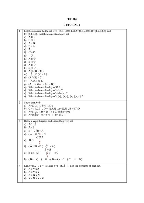 Tutorial Chapter2 Tr Tutorial 2 1 Let The Universe Be The Set U 1