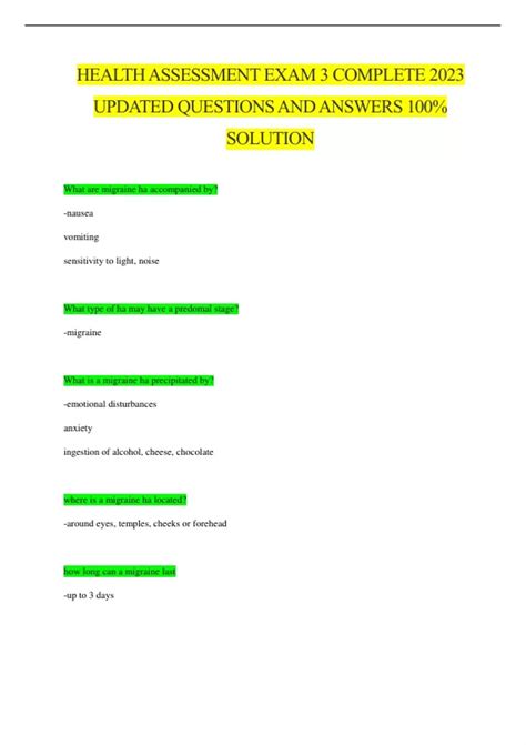 Health Assessment Exam 3 Complete 2023 Updated Questions And Answers