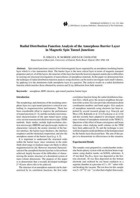 Pdf Radial Distribution Function Analysis Of The Amorphous Barrier Layer In Magnetic Spin