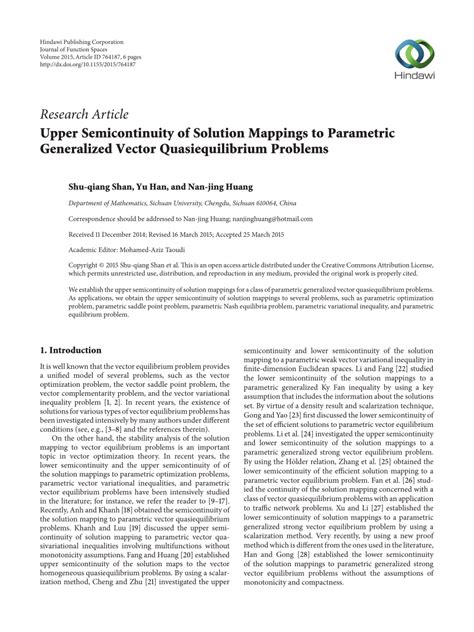 Pdf Upper Semicontinuity Of Solution Mappings To Parametric