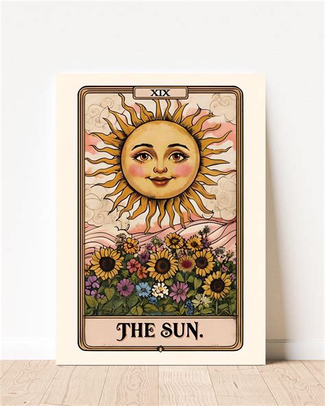 The Sun Tarot Card Art Print Vintage Sunflower Tarot Illustration