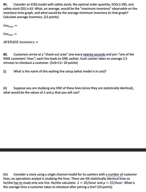 Solved 1 ﻿consider An Eoq Model With Safety Stock The