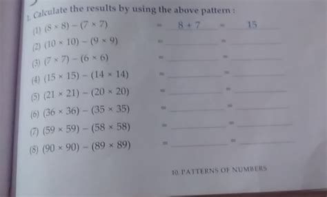1 calculate the results by using the above pattern 1 8×8 − 7×7 8 7