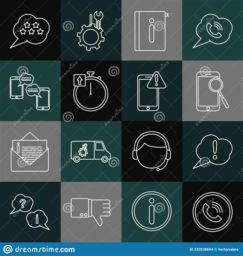 Set Line Phone Call Speech Bubble Exclamation Mobile Phone Diagnostics User Manual Stopwatch