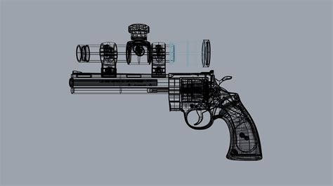 colt python pistol with inner workings 3d model by sunshing