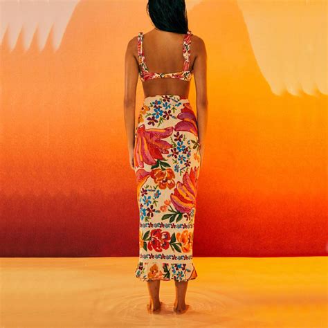 Badu Bg Секси бански костюм от две части и пола с принт на бикини с връзки Дамски ретро бански