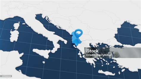 블루 알바니아 3d 맵 포인터 핀은 흰색으로 둘러싸인 다른 국가입니다 국경이 있는 유럽 정치 지도 3d 렌더링 일러스트레이션 3차원 형태에 대한 스톡 사진 및 기타 이미지