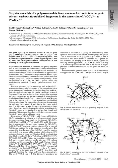 Pdf Stepwise Assembly Of A Polyoxovanadate From Mononuclear Units In