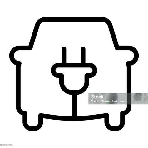 플러그 라인 아이콘 전기 자동차 개념 흰색 배경에 생태 교통 표지판이 있는 자동차와 코드 와이어 플러그 아이콘 개요 스타일 모바일 웹이 있는 전기 에코 자동차 벡터 그래픽