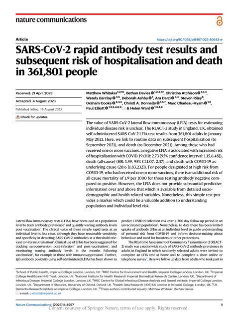 Pdf Sars Cov 2 Rapid Antibody Test Results And Subsequent Risk Of Hospitalisation And Death In