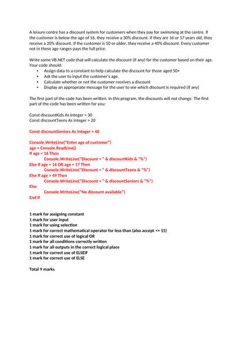 Exam Style Vbnet Questions Aqa Gcse Teaching Resources