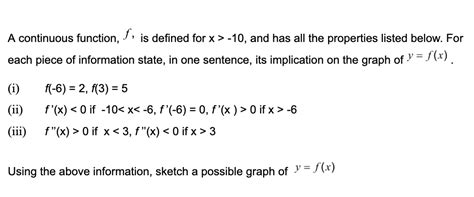 solved a continuous function f is defined for x −10 and