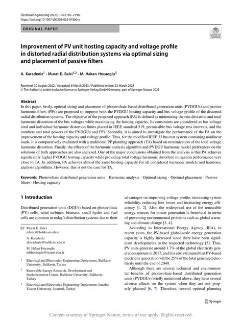 Improvement Of Pv Unit Hosting Capacity And Voltage Profile In Distorted Radial Distribution