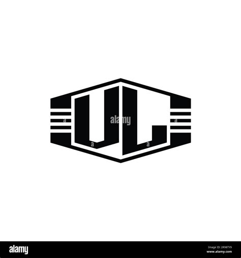 Vl Letter Logo Monogram Hexagon Emblem Shape With Stripes Outline Style Design Template Stock