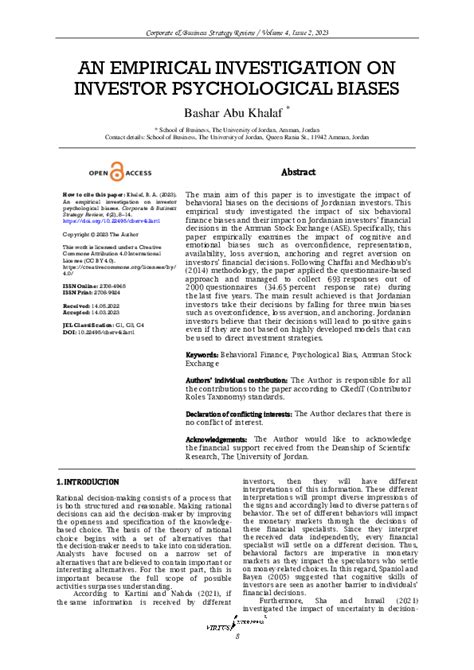 Pdf An Empirical Investigation On Investor Psychological Biases