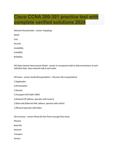 Cisco Ccna 200 301 Practice Test With Complete Verified Solutions 2024 Ccna Cisco Certified