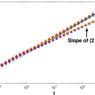 MSD Versus Time T In Log Log Scale From Stochastic Simulations For The