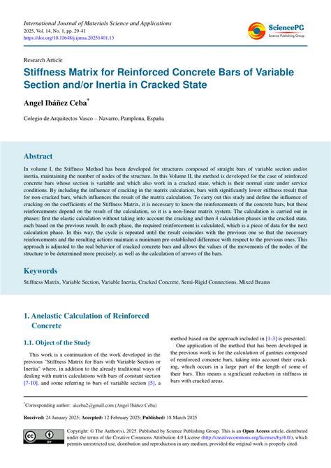 Pdf Stiffness Matrix For Reinforced Concrete Bars Of Variable Section And Or Inertia In