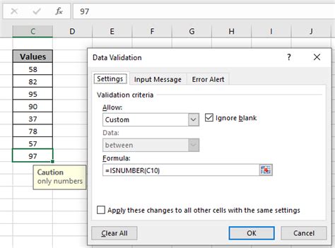 restricted values through validating text entries in microsoft excel