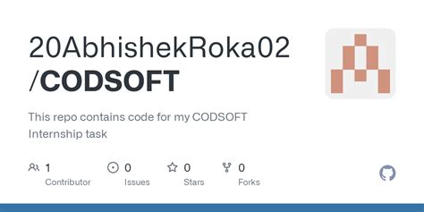 GitHub AbhishekRoka CODSOFT This Repo Contains Code For My CODSOFT Internship Task