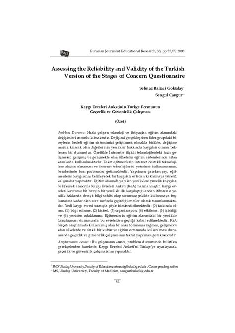 Pdf Assessing The Reliability And Validity Of The Turkish Version Of The Stages Of Concern