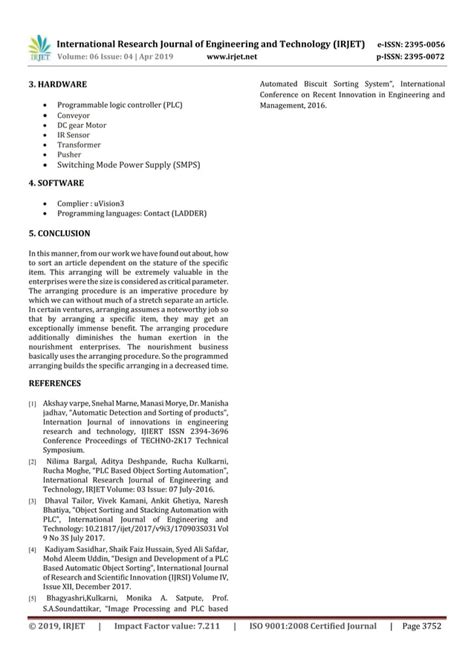 Irjet Plc Based Object Sorting Machine On Their Height Pdf