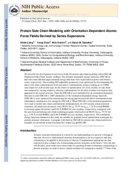 Pdf Protein Side Chain Modeling With Orientation Dependent Atomic