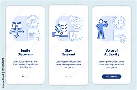 Search Engine Optimization Pillars Light Blue Onboarding Mobile App Screen Walkthrough 3 Steps