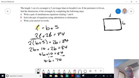 Simultaneous Equation Rectangle Word Problem Youtube