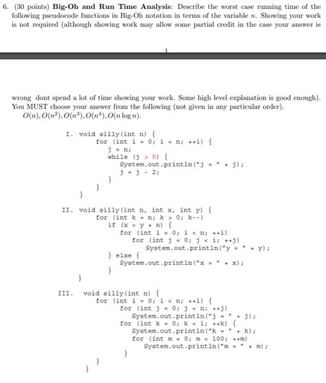 solved 6 30 points big oh and run time analysis describe