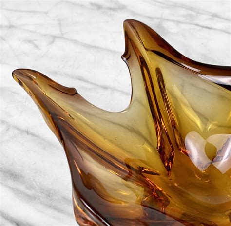 Mid Century Abstract Amber Art Glass Centerpiece Bowl Scranton Antiques