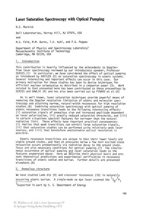 Pdf Laser Saturation Spectroscopy With Optical Pumping