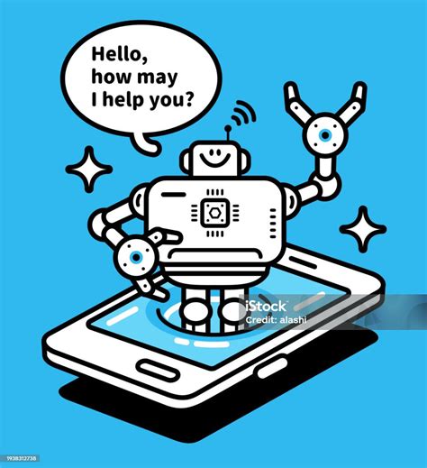 Ai 챗봇 어시스턴트가 스마트폰 화면에 나타나 대화식으로 상호 작용합니다 개인 지도 교사에 대한 스톡 벡터 아트 및 기타 이미지