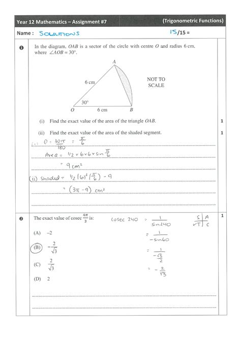 Assignment Trigonometric Functions Solutions Stage Studocu