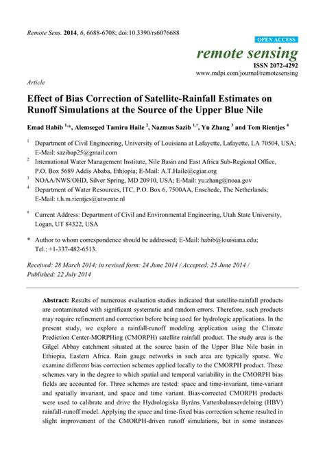 Pdf Effect Of Bias Correction Of Satellite Rainfall Estimates On Runoff Simulations At The
