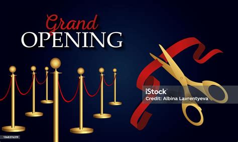 리본 풍선 금가위 불꽃놀이가 있는 그랜드 오프닝 디자인 사실적 벡터 개회행사에 대한 스톡 벡터 아트 및 기타 이미지 개회행사 빨강 열기 Istock