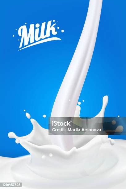 우유 스플래시 3d 광고 패키지 디자인에 대한 파란색 배경에 격리 된 스플래시와 추상사실적인 우유 드롭 벡터 우유에 대한 스톡 벡터 아트 및 기타 이미지 Istock