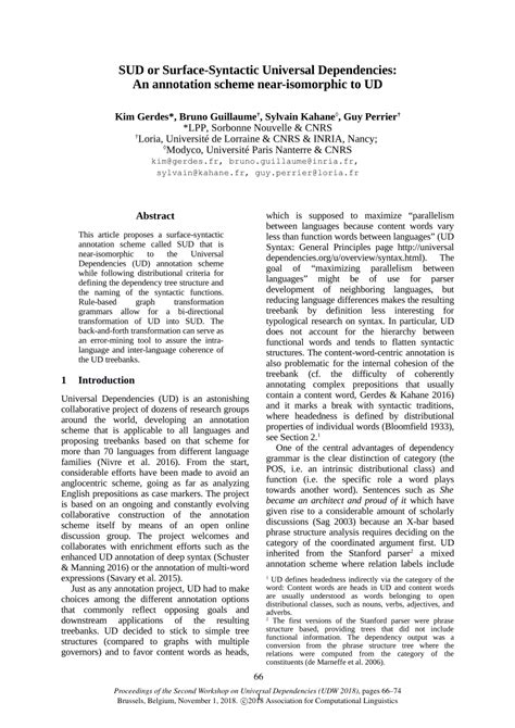Pdf Sud Or Surface Syntactic Universal Dependencies An Annotation Scheme Near Isomorphic To Ud