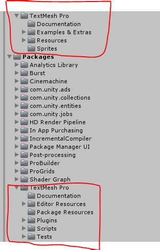 Two TMPro Folders One In Packages One In Assets Unity Engine