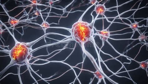 Neural Network With Glowing Synapses Illustrating Connectivity And Communication Stock