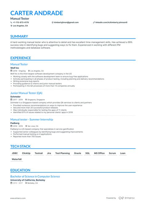 Manual Tester Resume Examples Guide For
