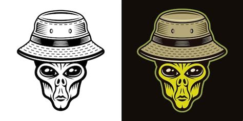 Premium Vector Alien Head In Bucket Hat Vector Illustration In Two Styles Black On White And